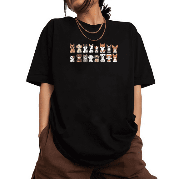 Black Womans Graphic Tees Print Tshirt Shirts S-5XL Cute Puppy Grid ...