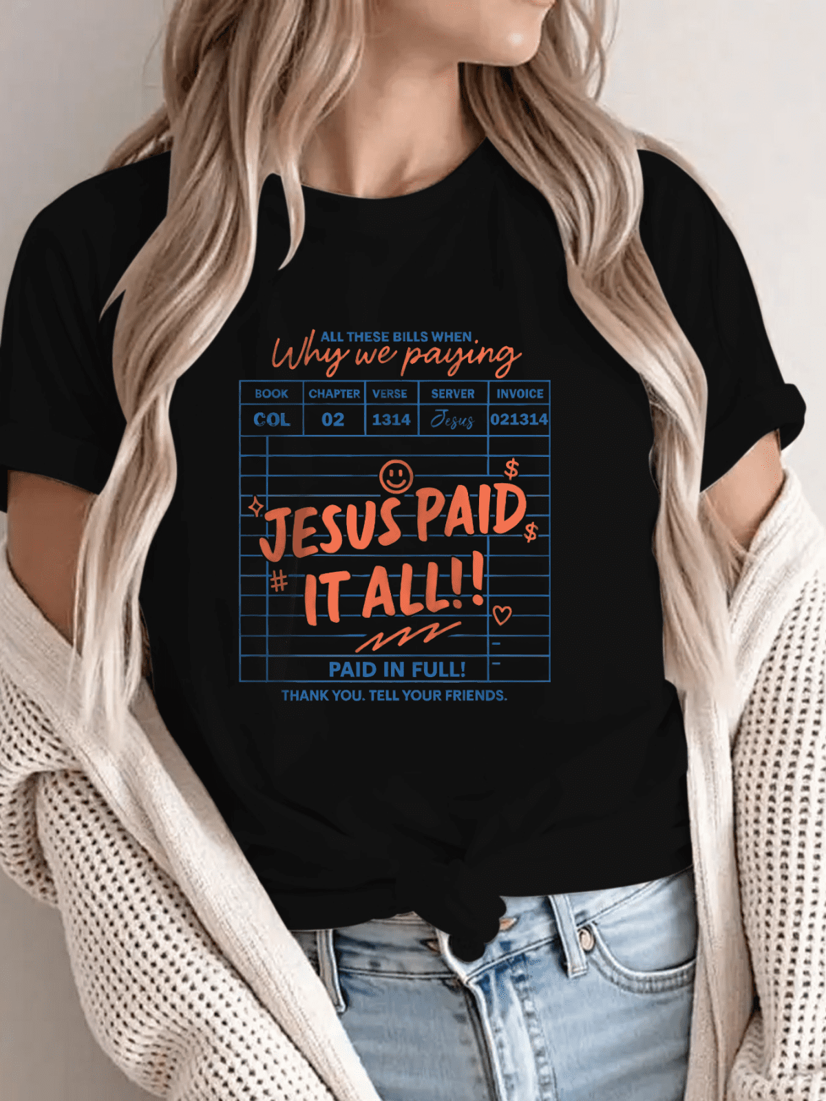 Black Womans Jesus Paid It All Invoice Graphic Tees Print Tshirt S-5XL ...