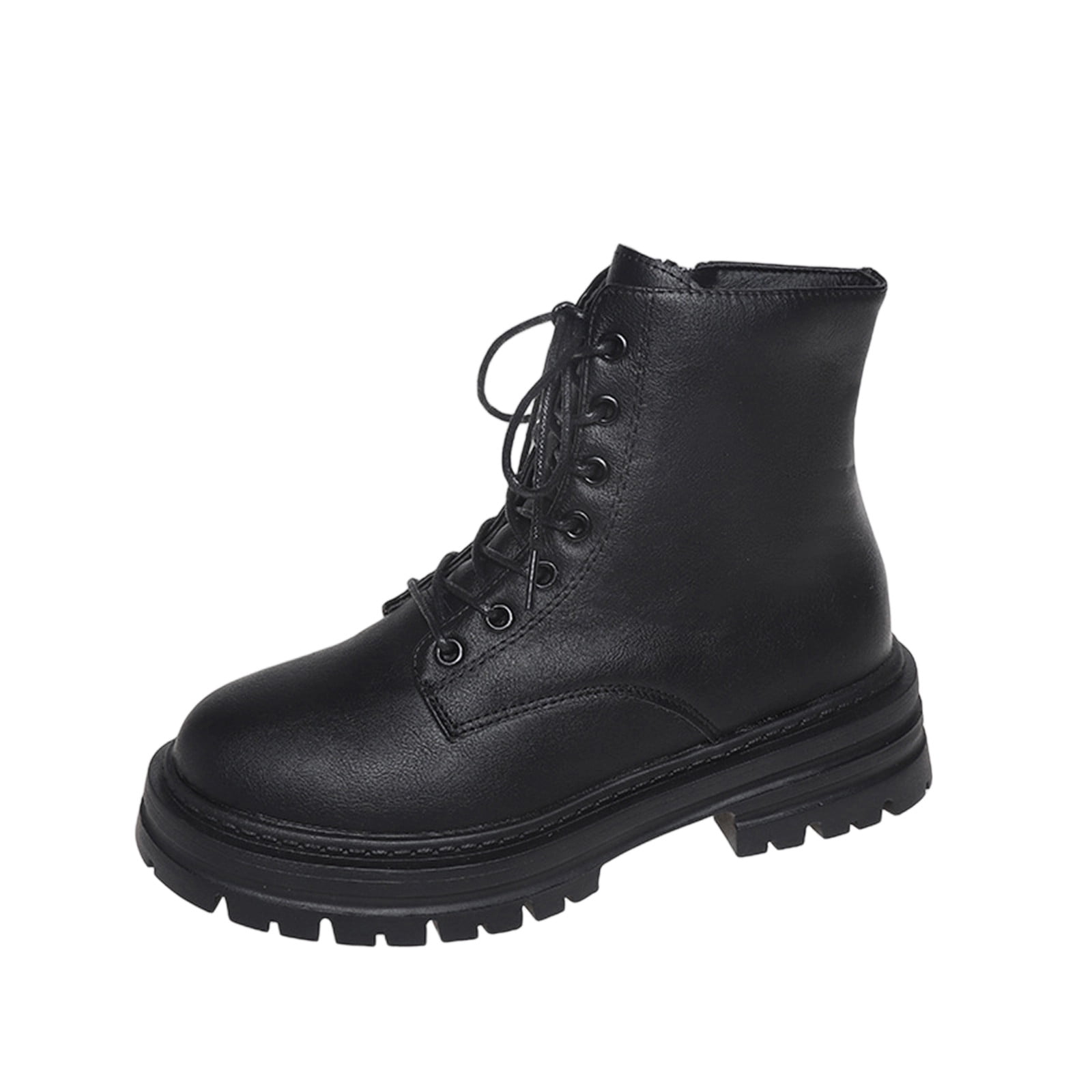 Black Women Boots With Lace-Up Front Side Zipper Thick Sole Block Heel ...