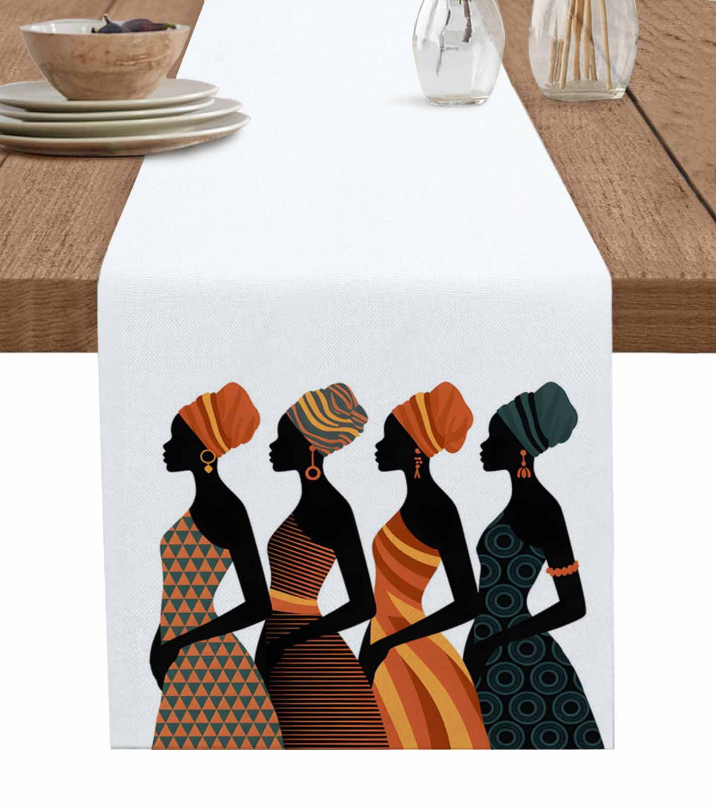 Black Women Burlap Cotton Table Runner 13x70 Inches Long, Abstract Art ...