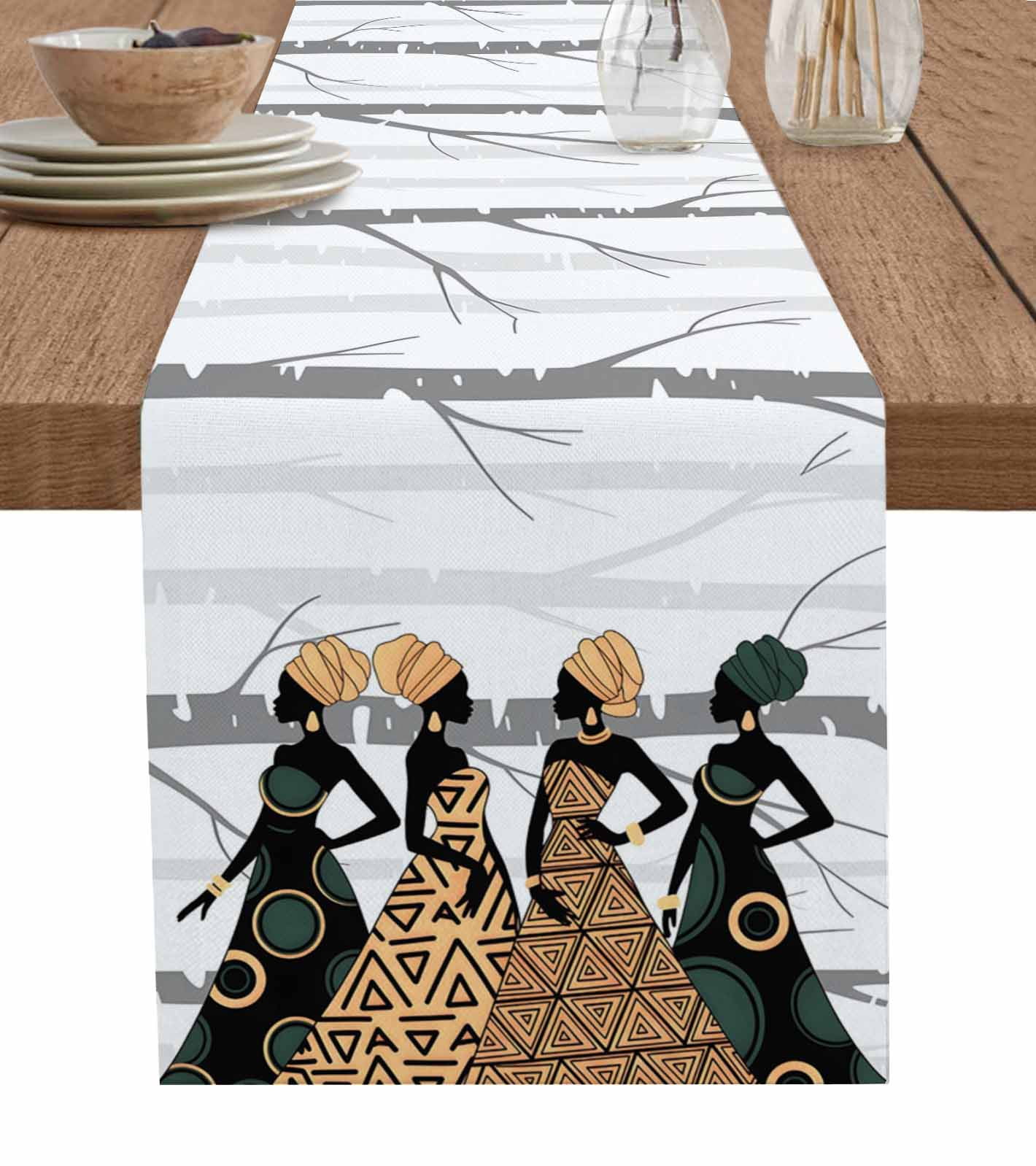 Black Women Burlap Cotton Table Runner 16x72 Inches Long, Forest Grey ...
