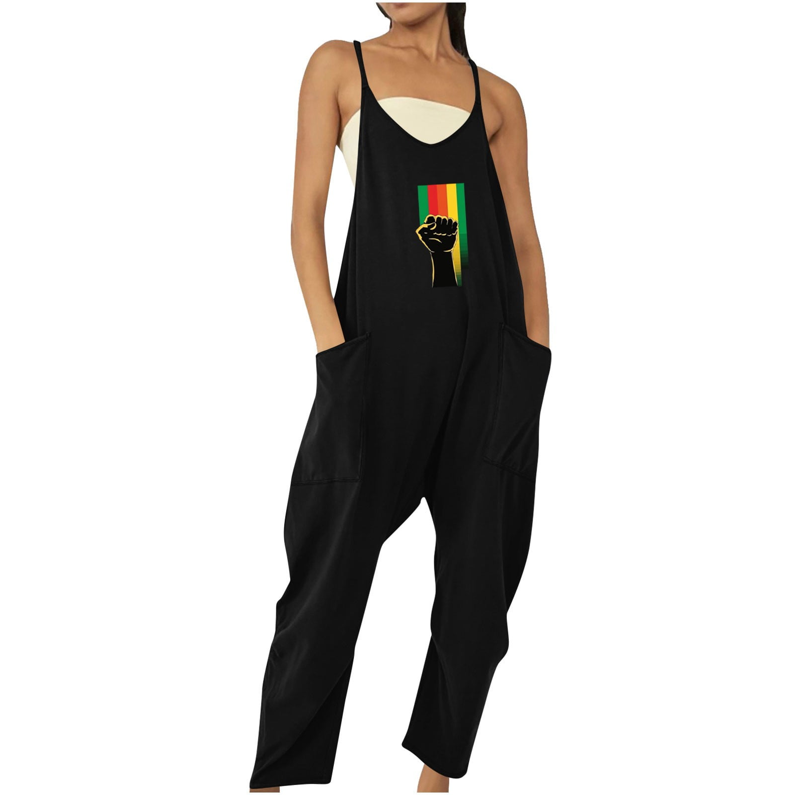 Black Women Casual Pants Overalls Pants Unitard for Women Spandex Black ...