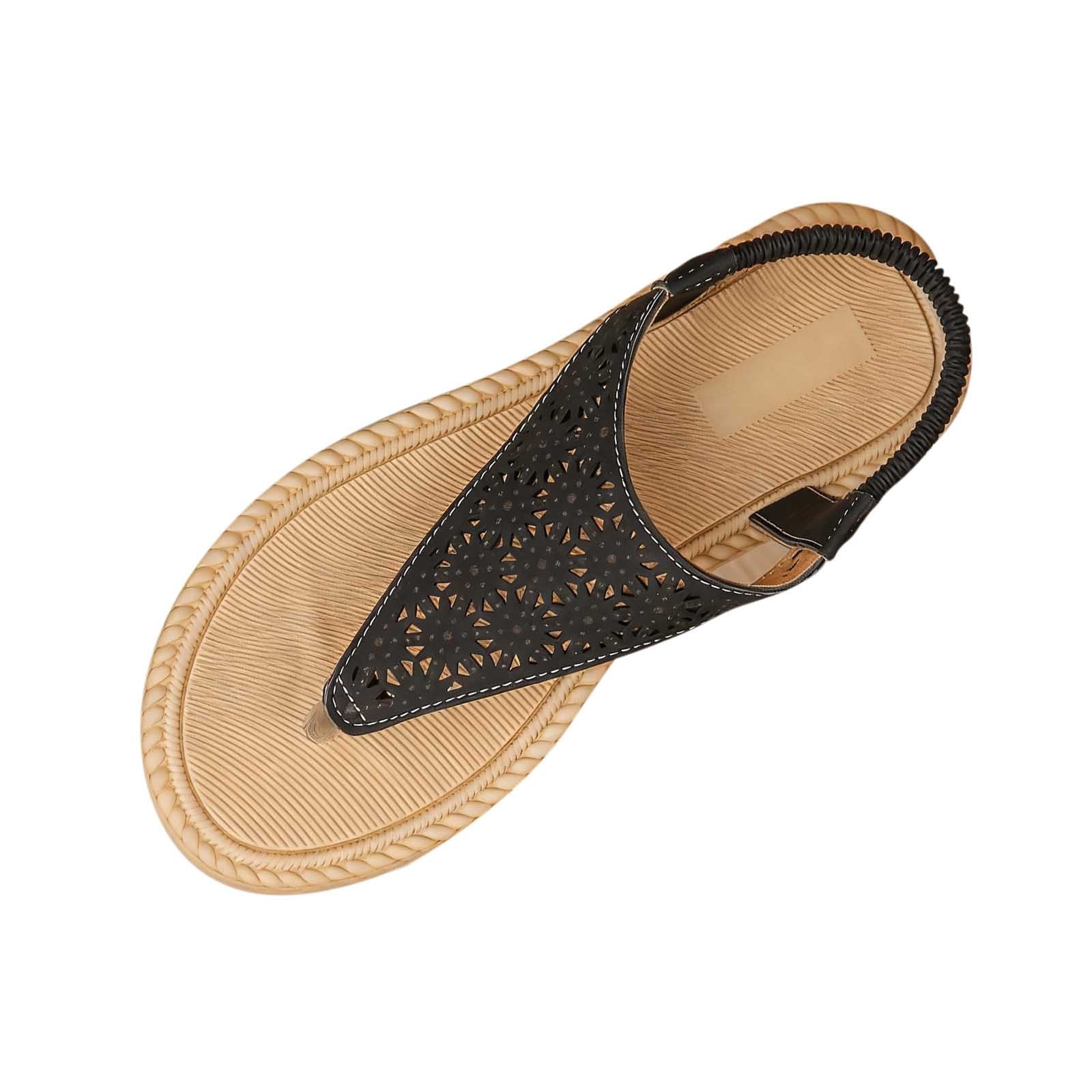 Black Women Casual Sandals Round Toe Flat Slip On Outdoor Indoor ...