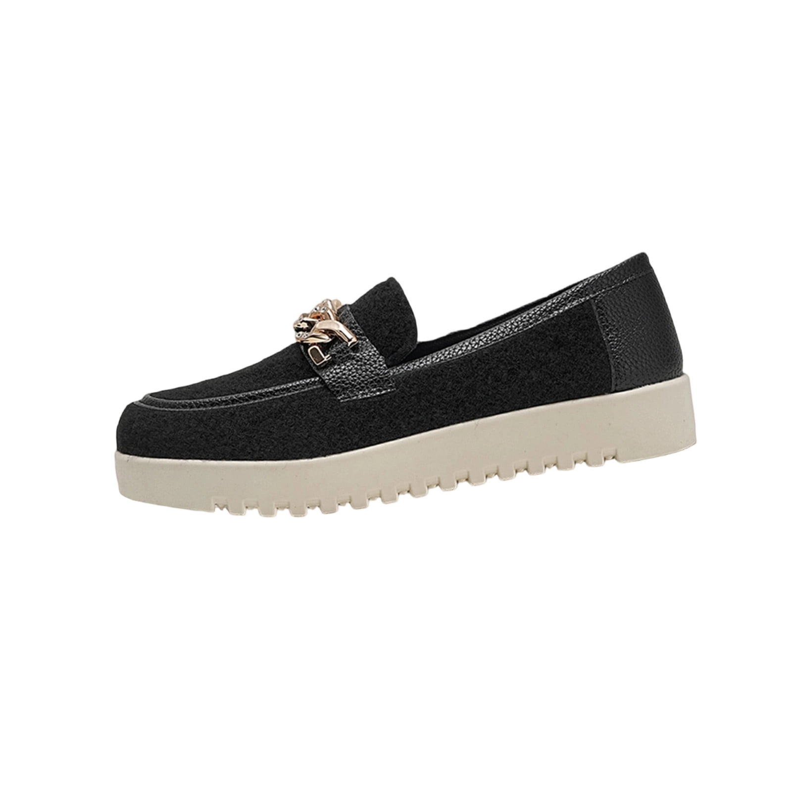 Black Women Chain Accent Metal Embellished Shoes Extended Proportions ...