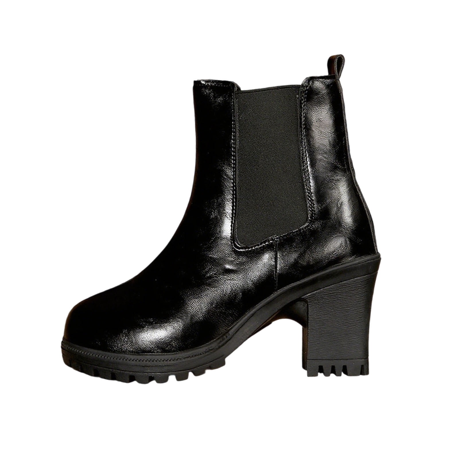 Black Women'S Chelsea Boots Chunky Heel Pu Leather Outdoor Versatile ...