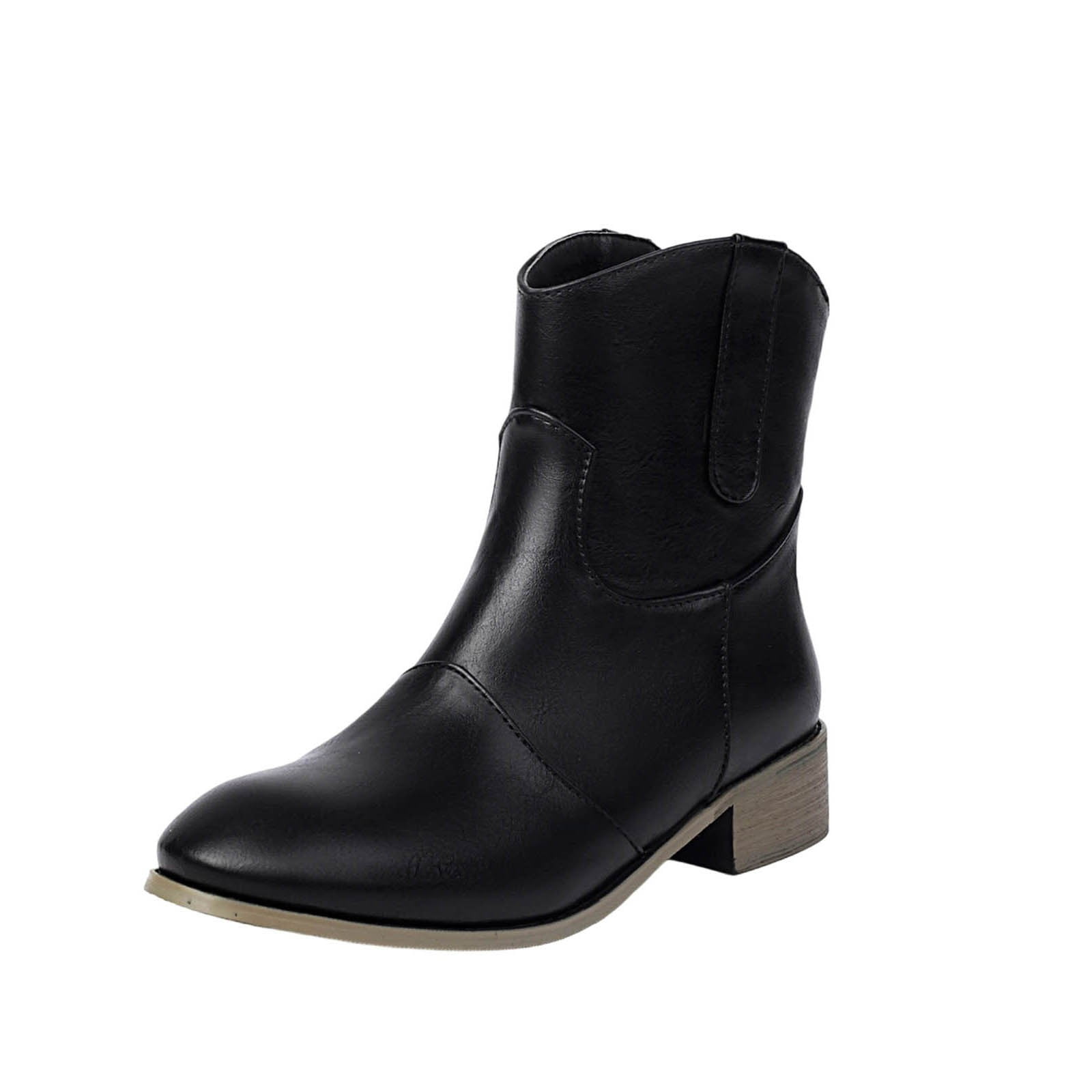 Black Women Chunky Low Heel Ankle Booties Solid Color For Winter ...