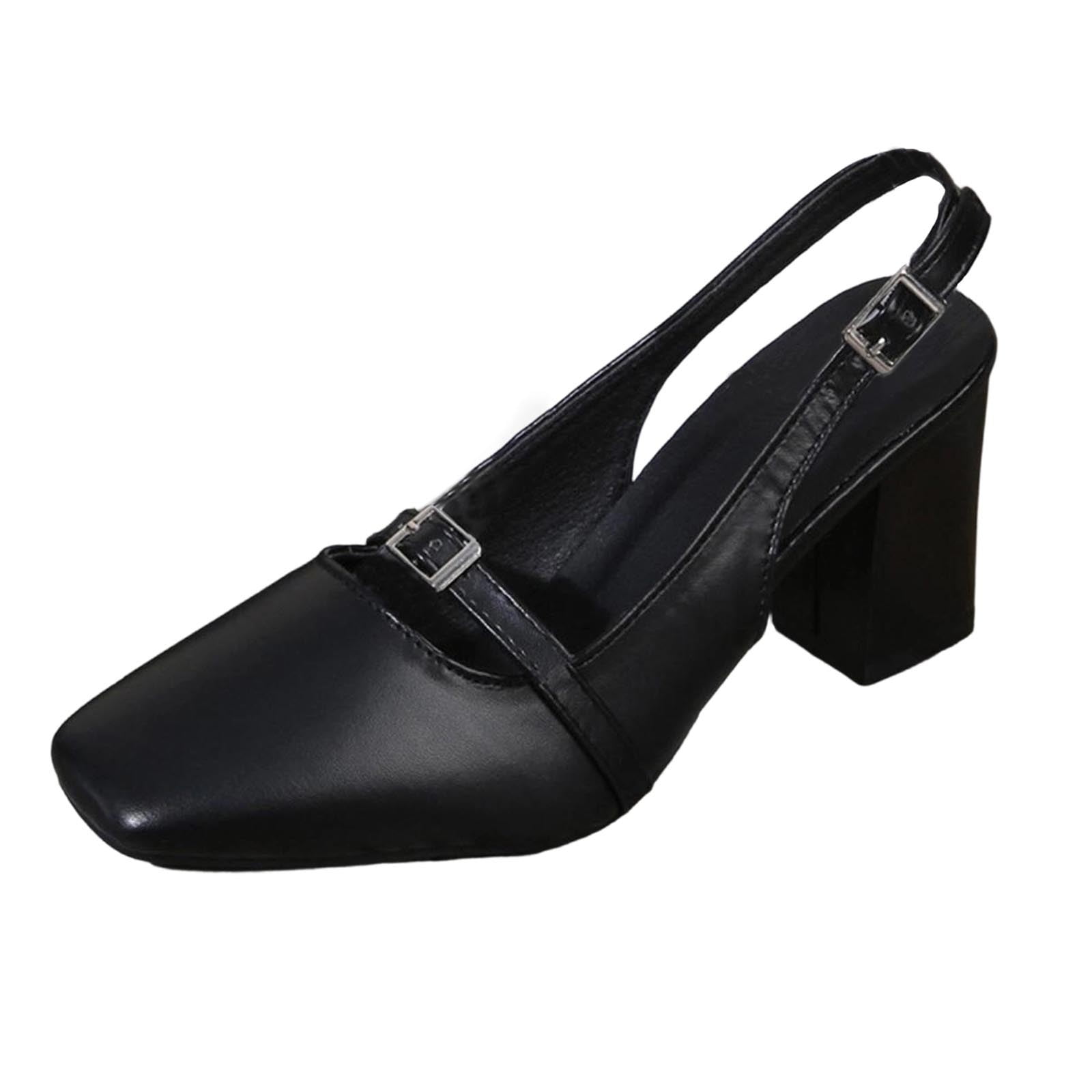 Black Women Closed Toe Sandals Square Toe High Heel Chunky Heel ...