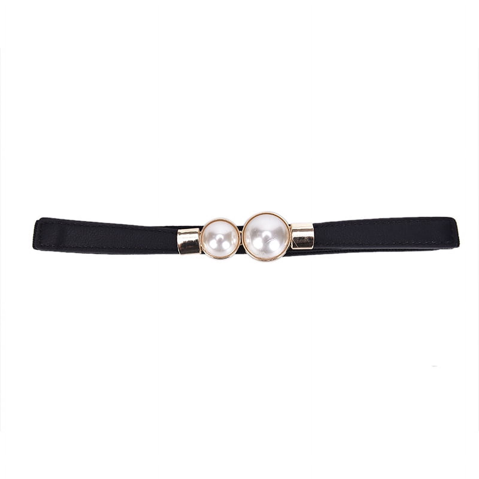 (Black) Women Elastic Waist Seal Belt Pearl For Dresses Skirt ...