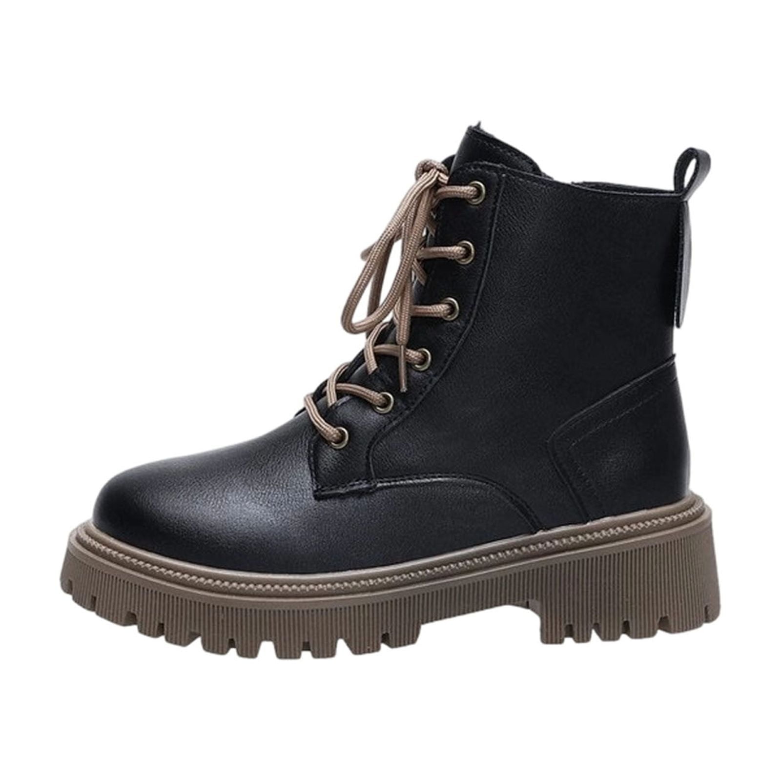 Black Women Everyday Cold Season Ankle Boots With Circular Toe Side Zip ...