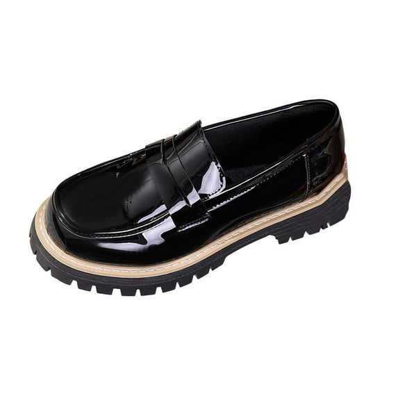 Black Women Everyday Loafers Mid Heel Round Toe Platform Block Heel ...