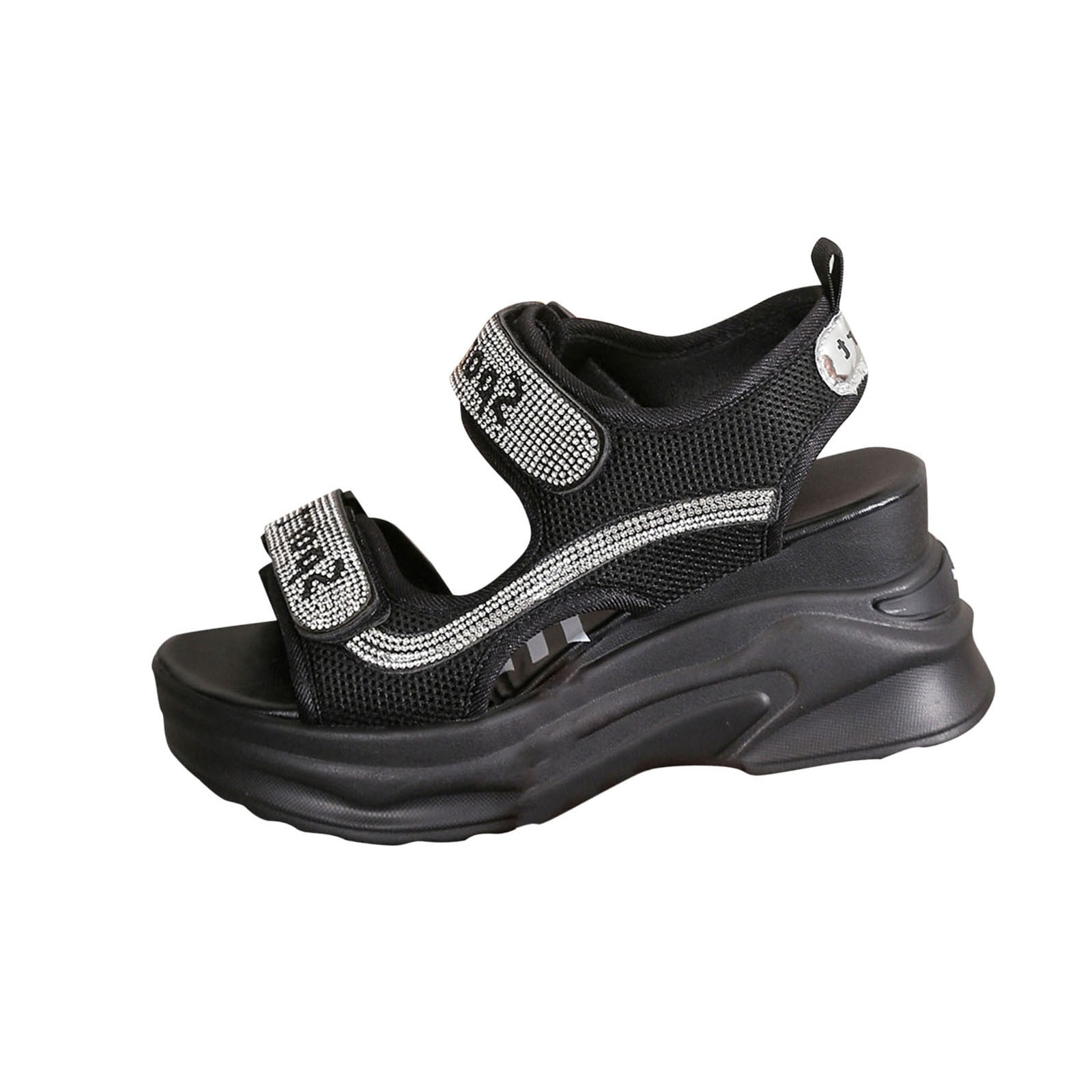 Black Women Everyday Sandals With Rhinestone And Wedge Heel For Relaxed ...