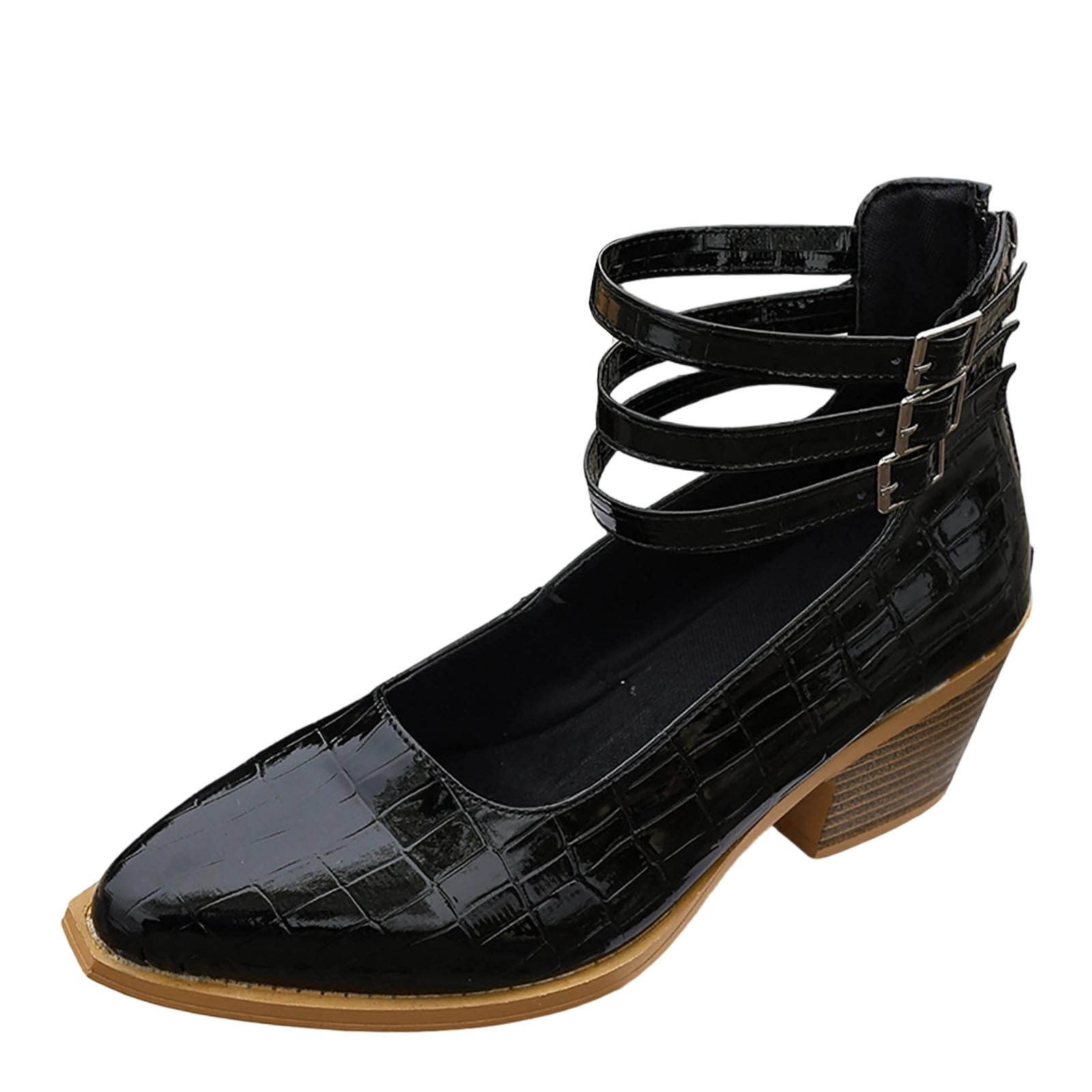 Black Women Fashion Casual Summer Pointed Toe Vintage Back Zipper ...