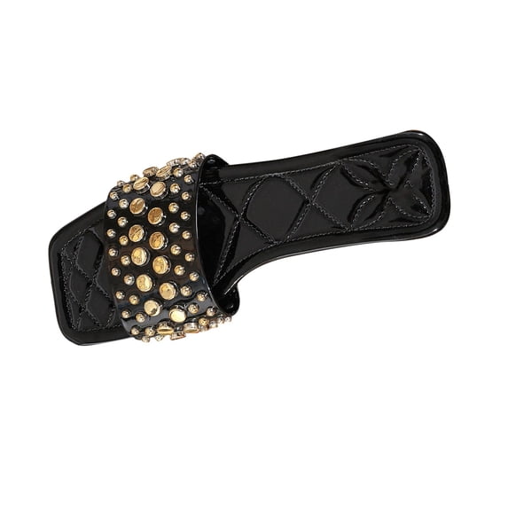 Black Women Fashionable Summer Flat Sandals Square Toe Comfortable ...