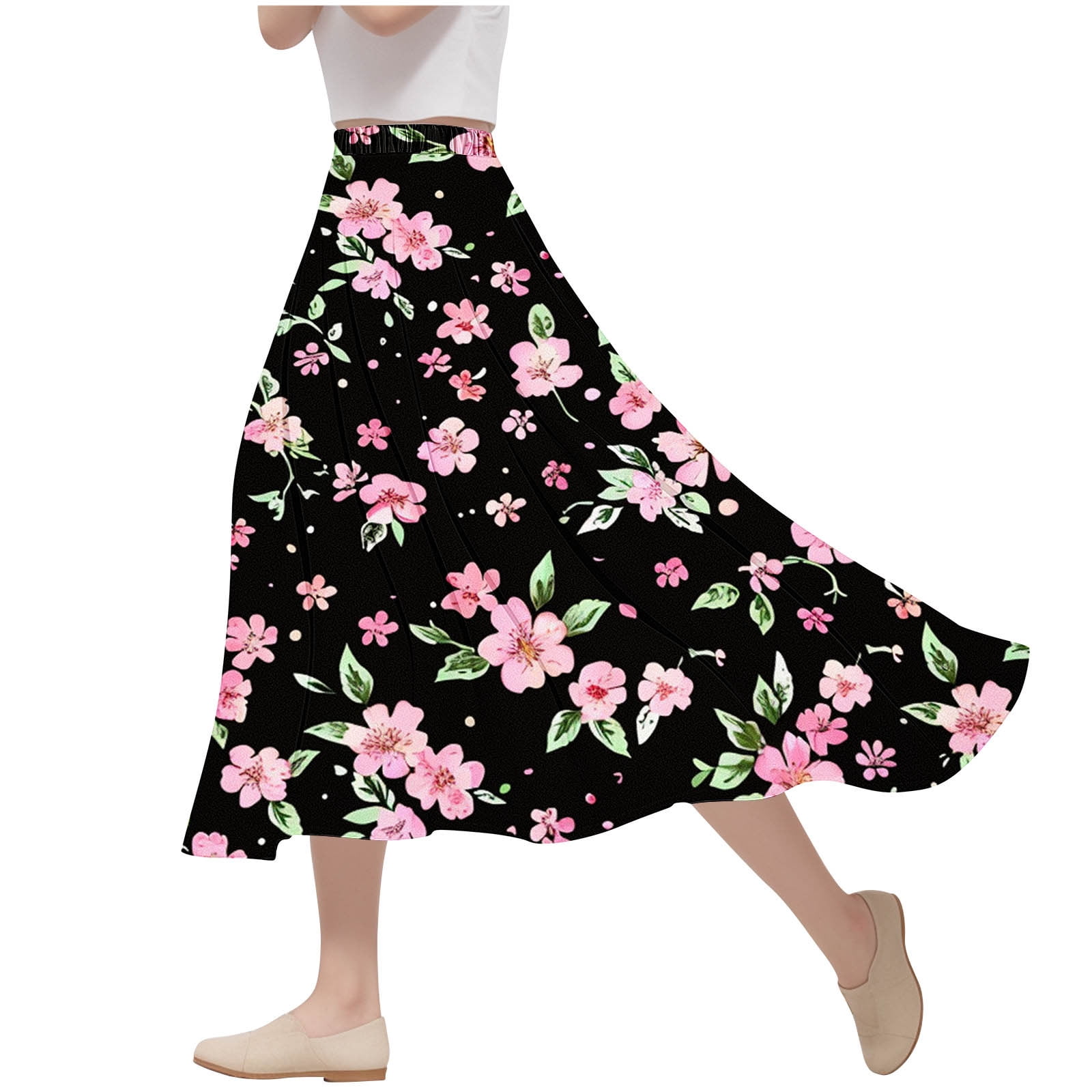 Black Women Faux Gauze Linen Lounge Skirt for Women Floral Print Loose ...