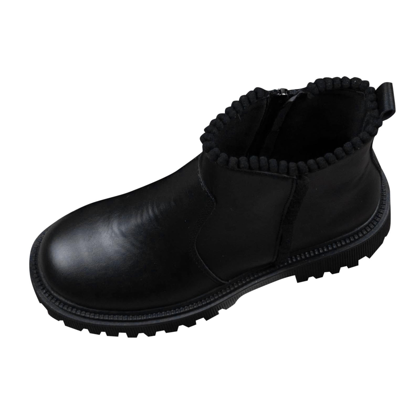 Black Women Frayed Detail Plus Size Boots With Low Heel For Cozy Warmth ...
