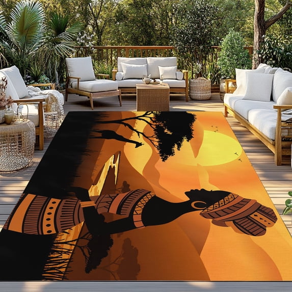 Black Women Indoor Outdoor Rugs 5x8 Ft, Africa Nation Giraffe Outdoor ...