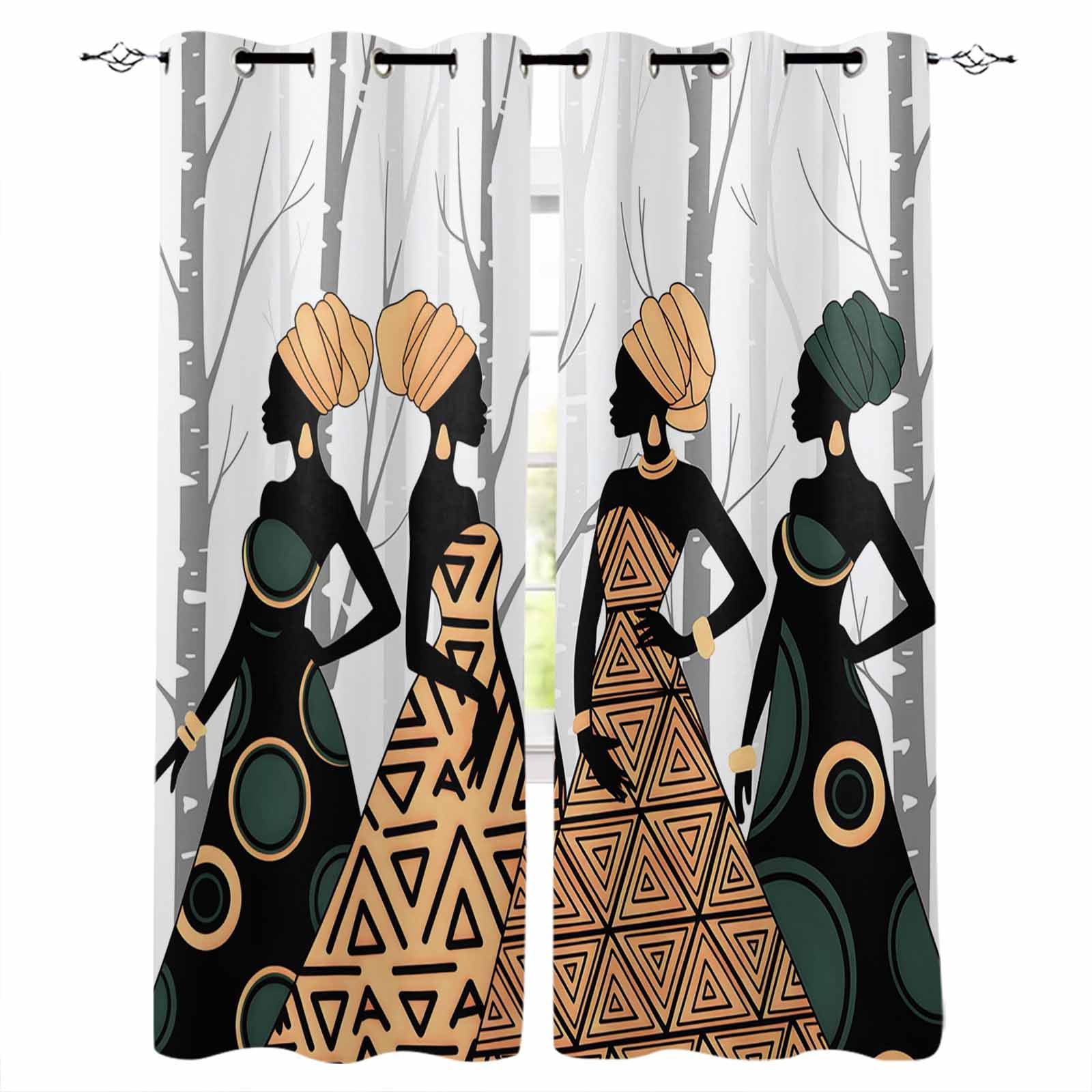 Black Women Kitchen Curtains Forest Grey Tree Traditional Boho Tribal ...