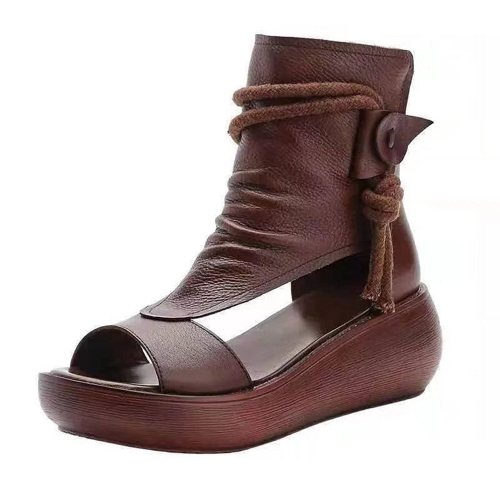 Black Women Leather Sandals Cool Boots Platform Shoes Wedges Sandals ...