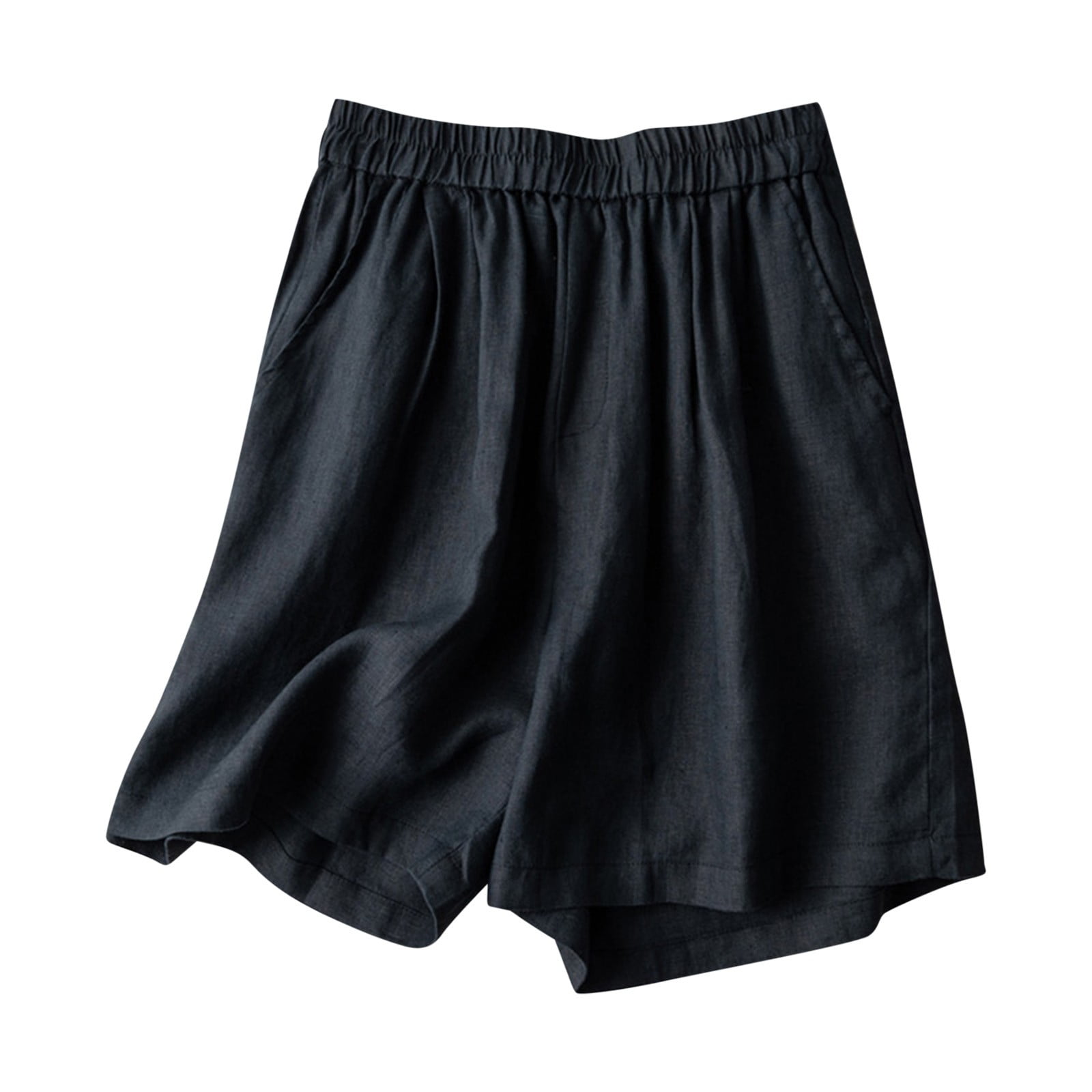 Black Women Loose Fit Shorts Faux Linen Pants Shorts for Teen Girls ...