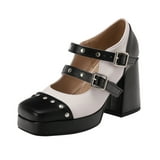 Black Women Mary Janes Platform High Heel Pumps Color Block Ankle Strap ...