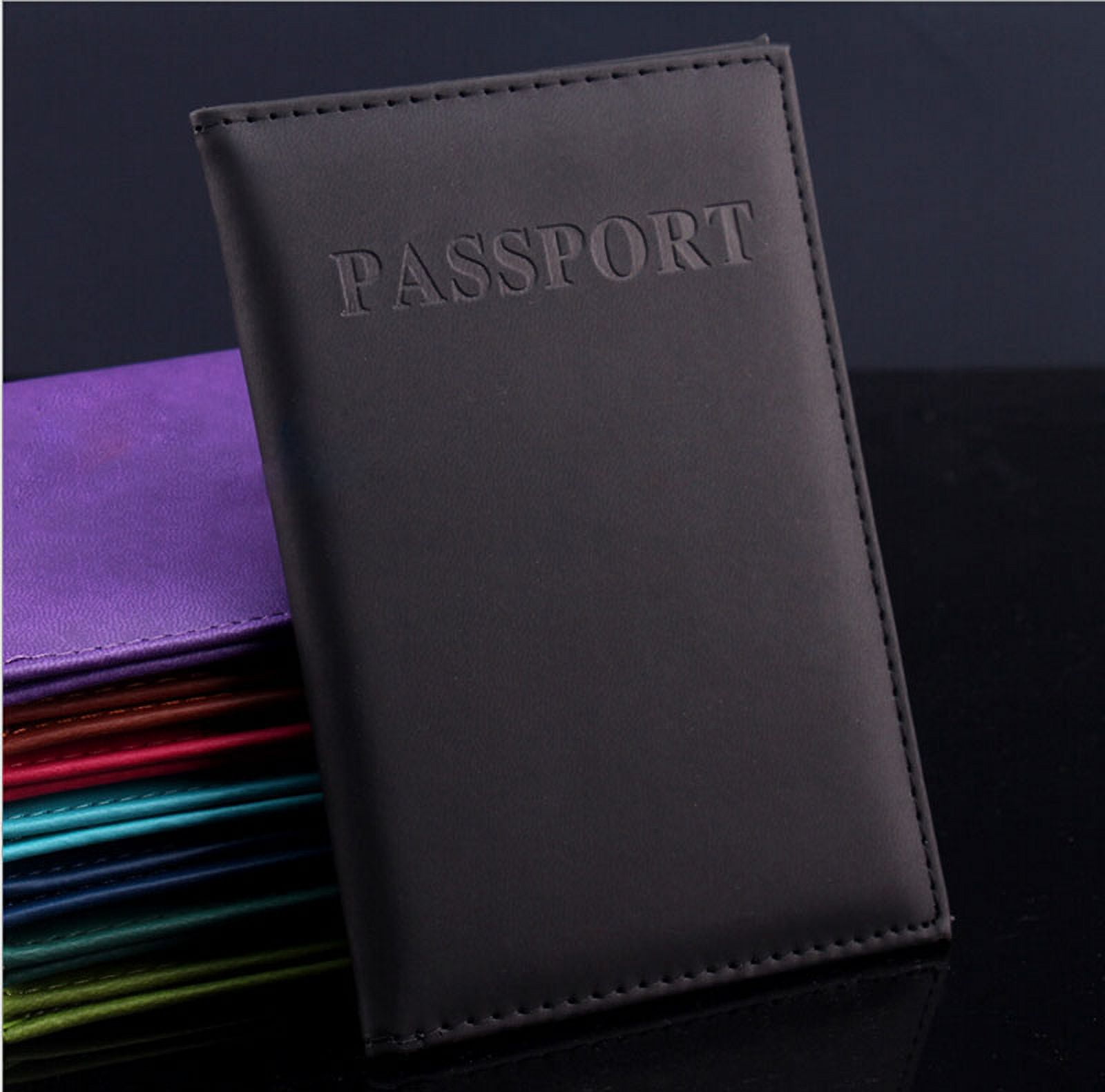 (Black) Women Men Passport Holder Faux Leather Travel Passport Cover ...