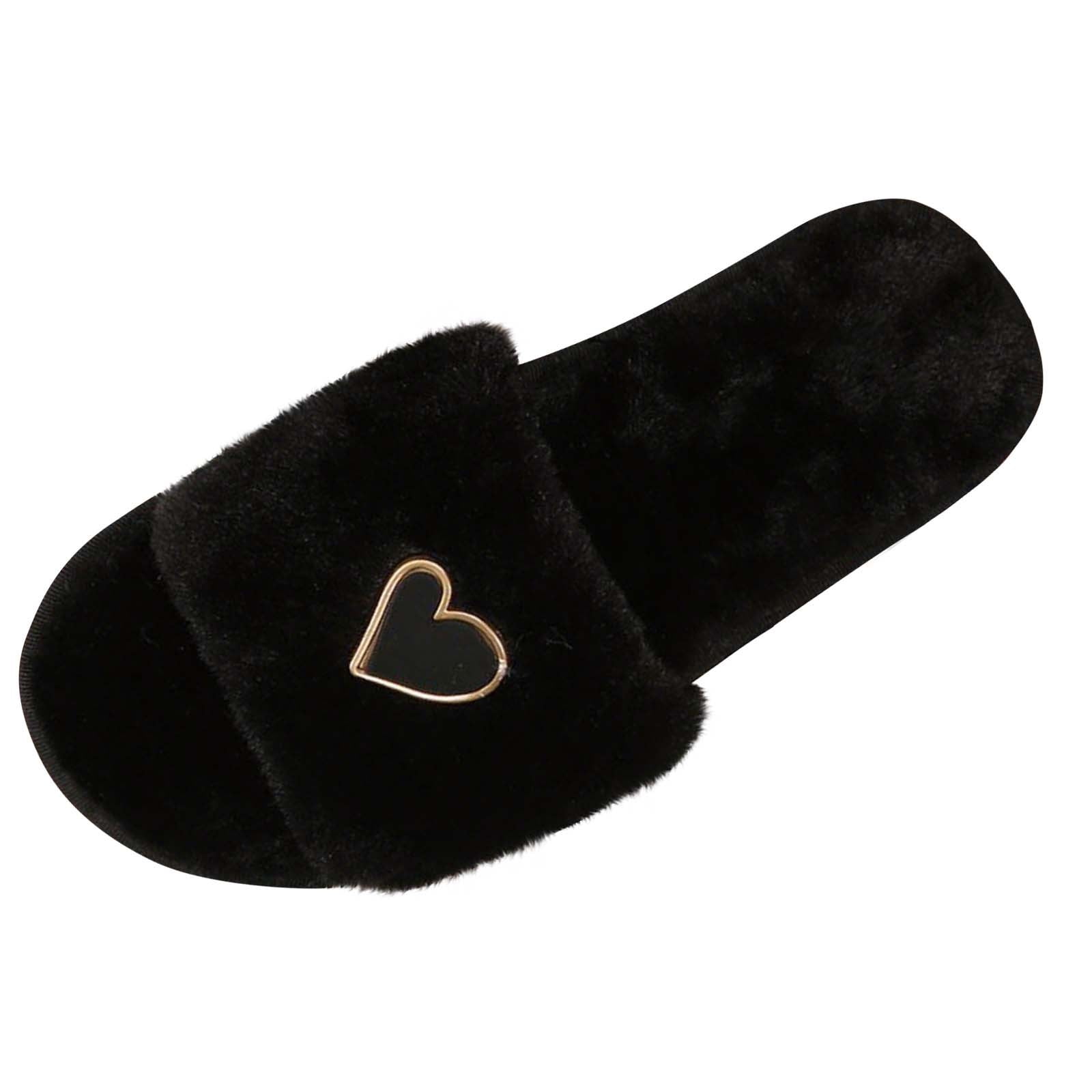 Black Women Open Toe Sandals Heart Shaped Flat Sole Slide On ...