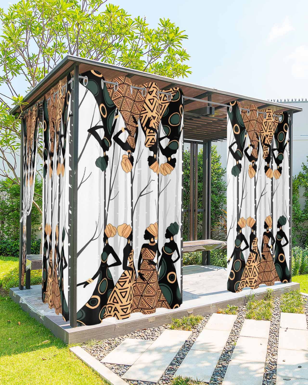 Black Women Outdoor Curtains for Patio, Forest Grey Tree Traditional ...