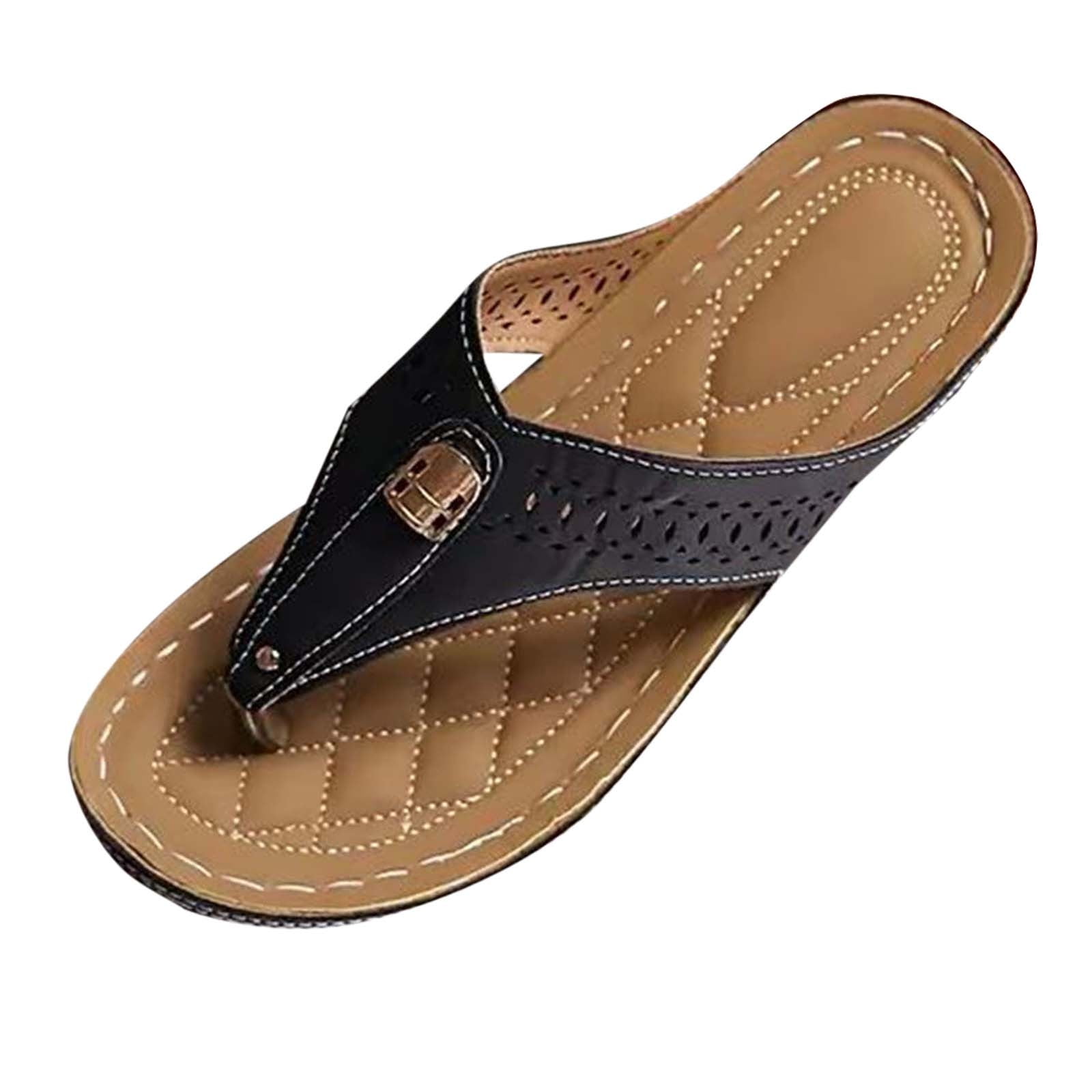 Black Women Outdoor Toe Relaxed Wedge Heel Sandals For Spring Summer ...
