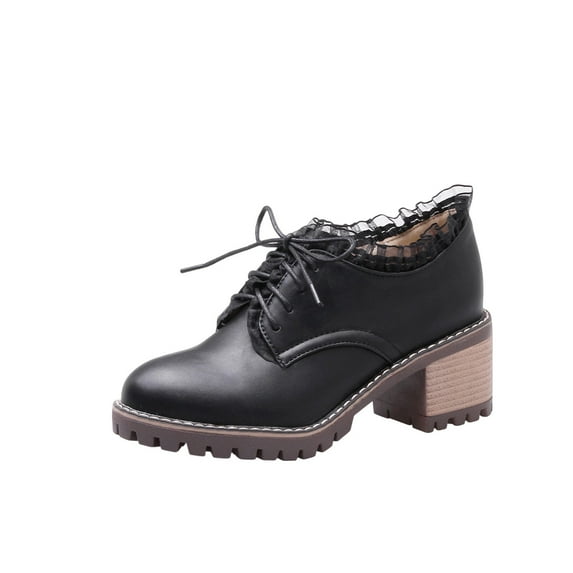 Black Women Platform Boots Lace Up Design With Chunky Heel And ...