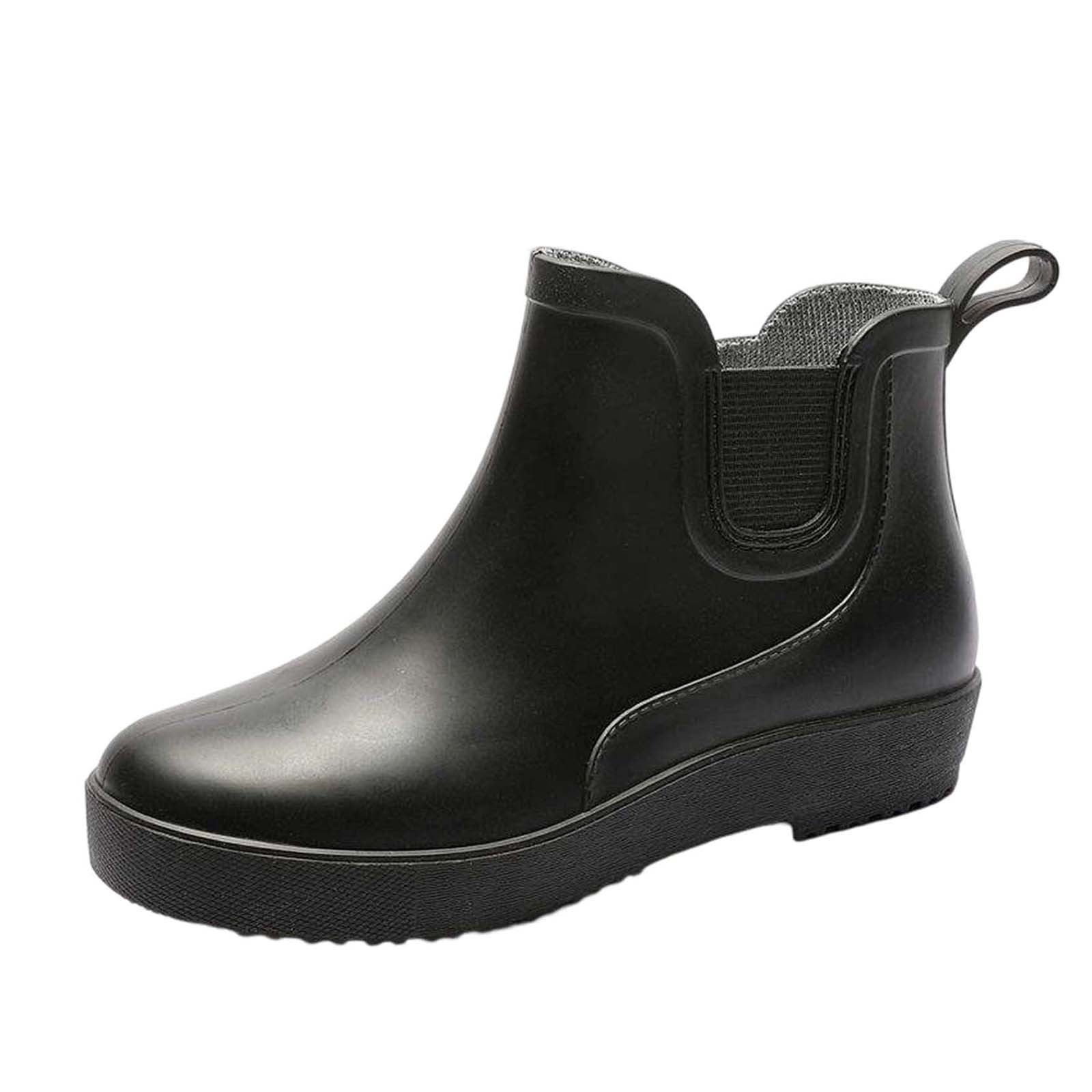 Black Women Rain Boots Short Waterproof Thick Sole Solid Color Summer ...