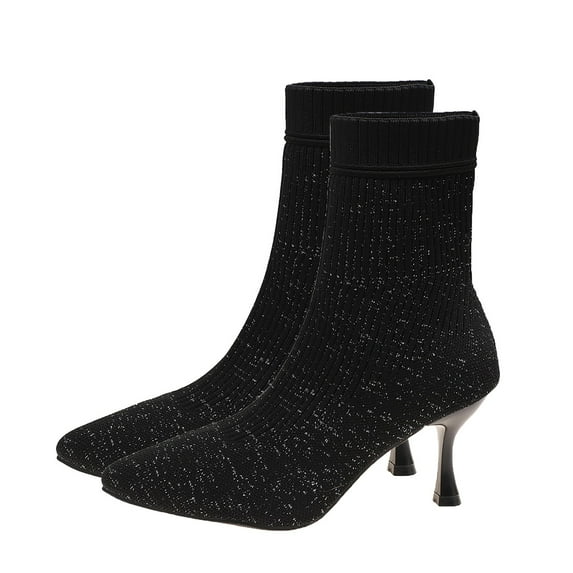 Black Women Relaxed Winter Solid Color Flying Woven Stretch Knitted Toe ...