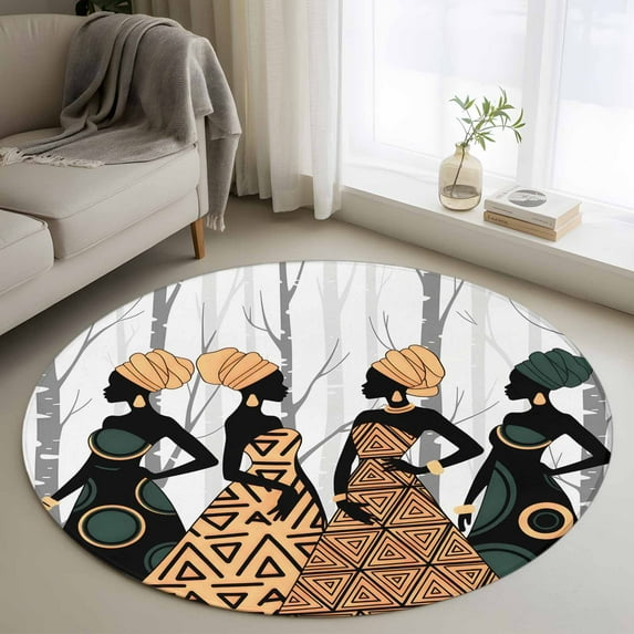 Black Women Round Rug 3ft Washable Circle Entryway Rugs Non Slip Forest ...