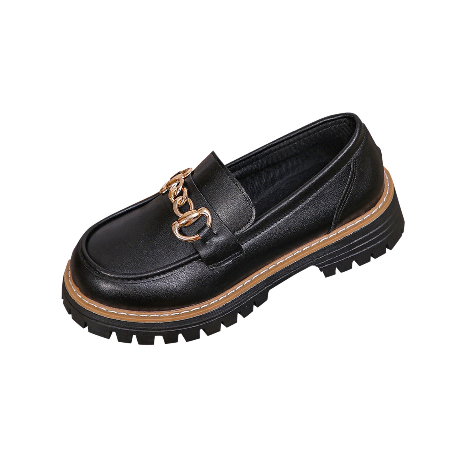 Black Women Round Toe Loafers Slip On Low Heel For Casual Style ...