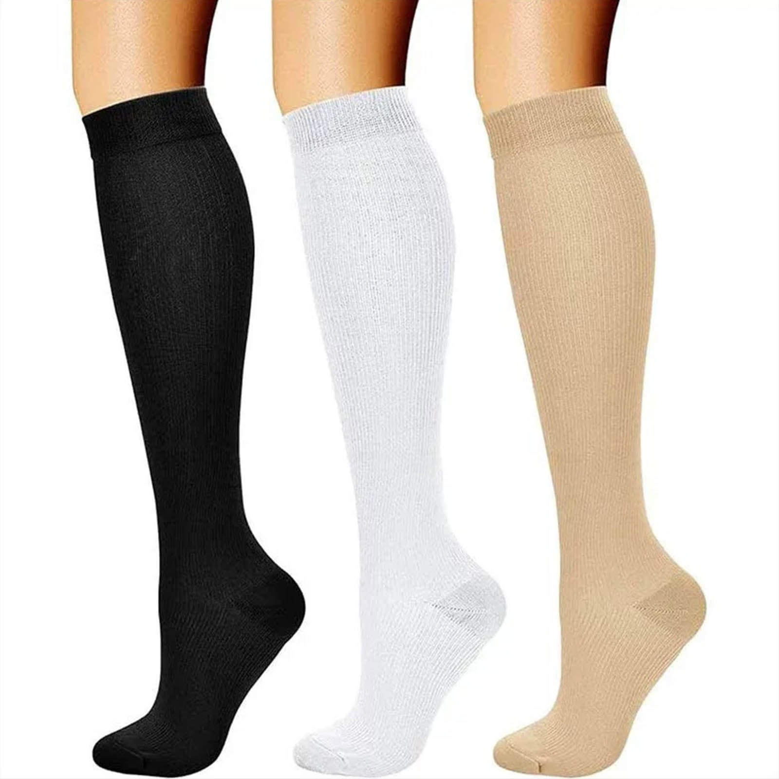 Black Women'S 3 Pairs Outdoor Long Socks With Support, Moisture Wicking ...
