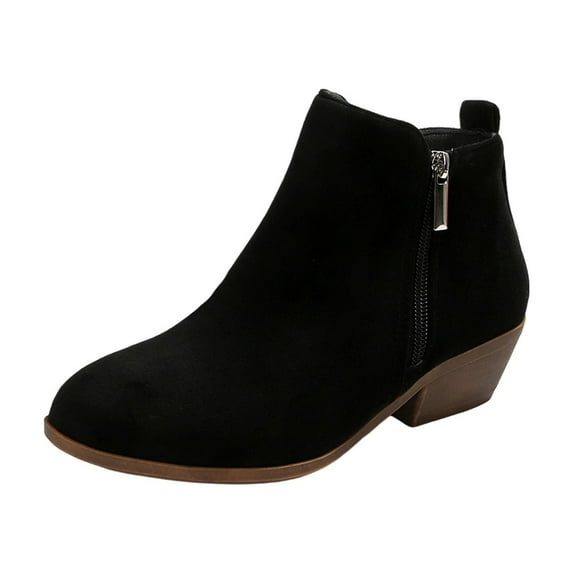 Black Women'S Ankle Boots Low Heel Short Boots Side Zipper Block Heel ...