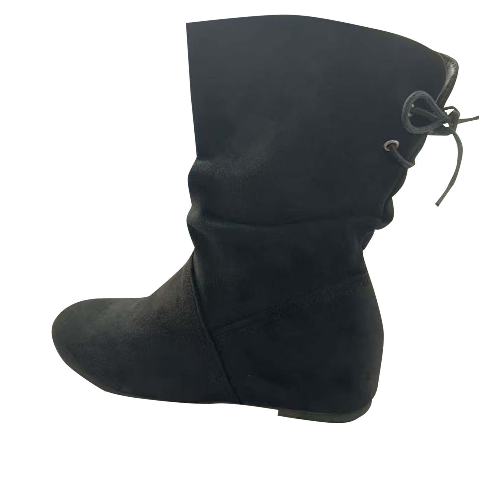 Black Women'S Ankle Boots Wrap-Around Belt Design Black Flock Material ...