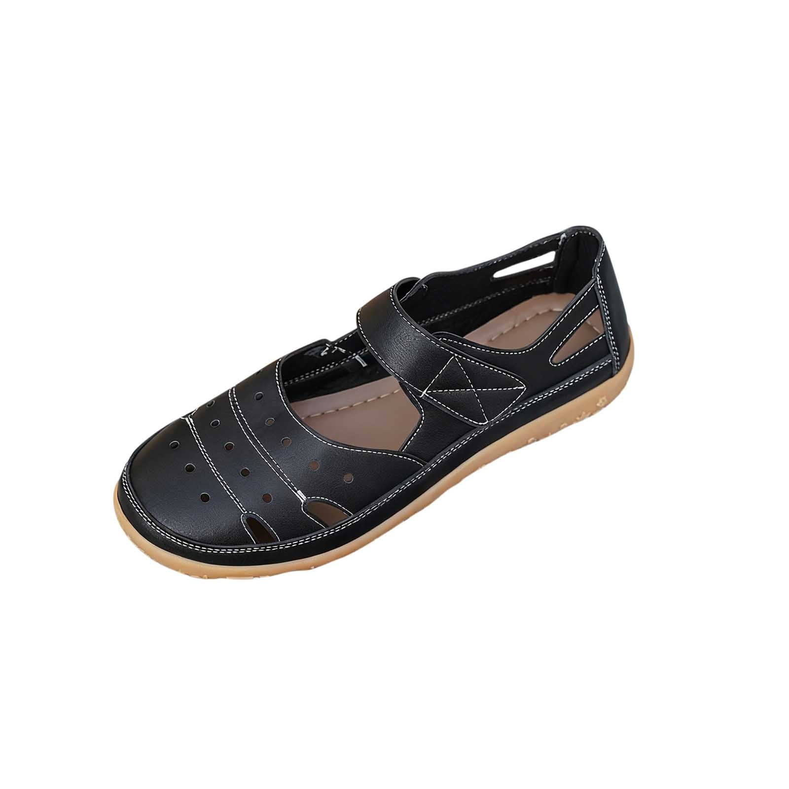 Black Women'S Beach Wedge Sandals Casual Solid Color Pu Slip On Outdoor ...