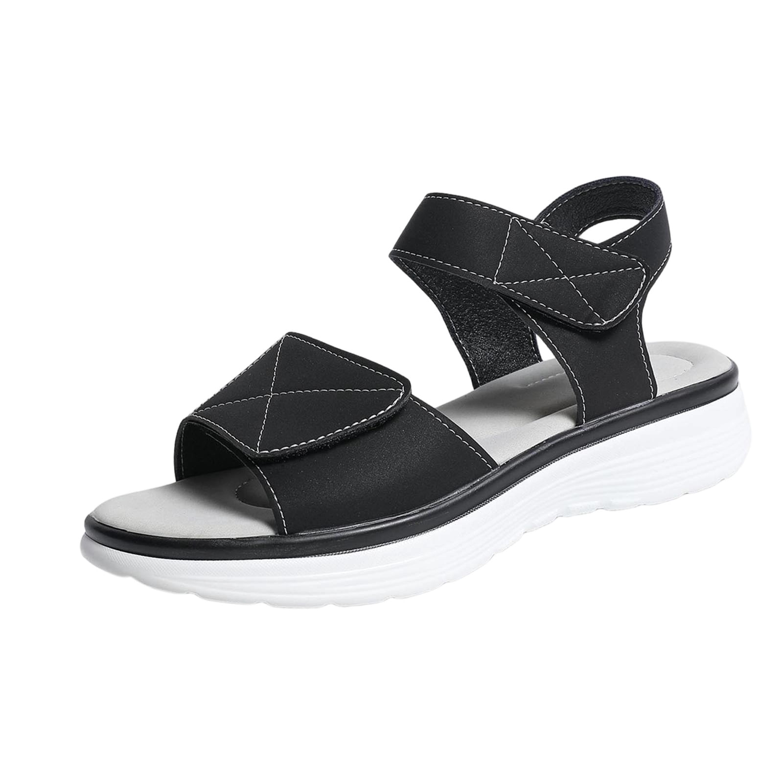 Black Women'S Black Spring Sandals Made From Pu With A Round Toe Open ...
