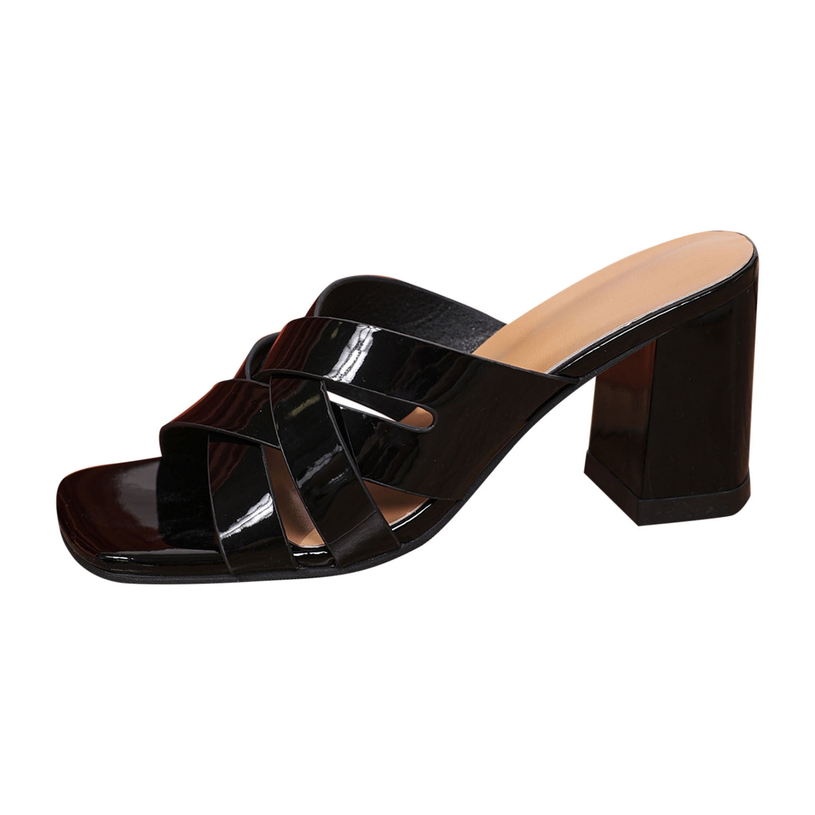 Black Women'S Block Heel Heels With Round Toe Ideal For Outdoor ...