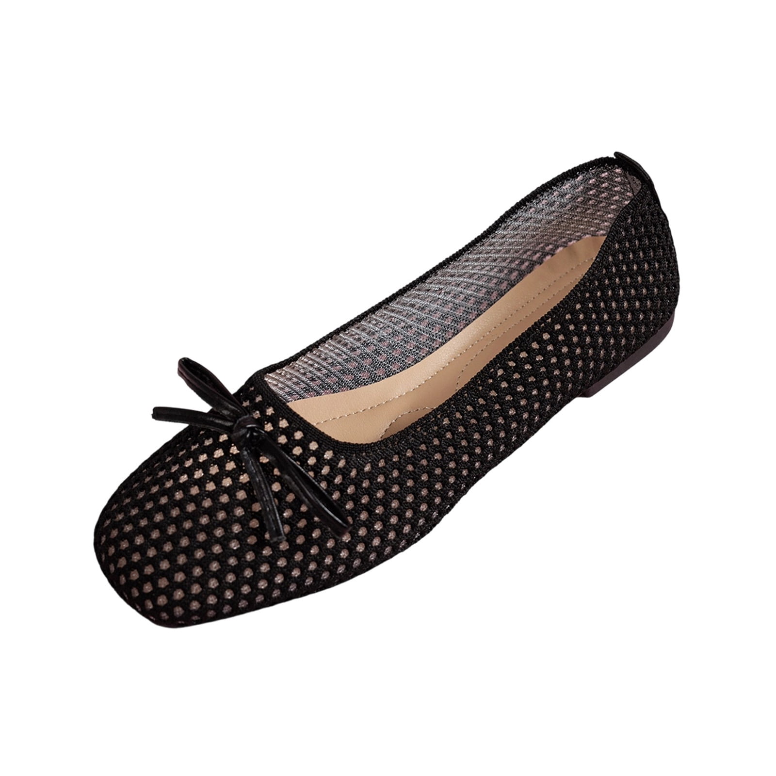 Black Women'S Bow Mesh Loafers Square Toe Closed Toe Flat Comfort 2026 ...
