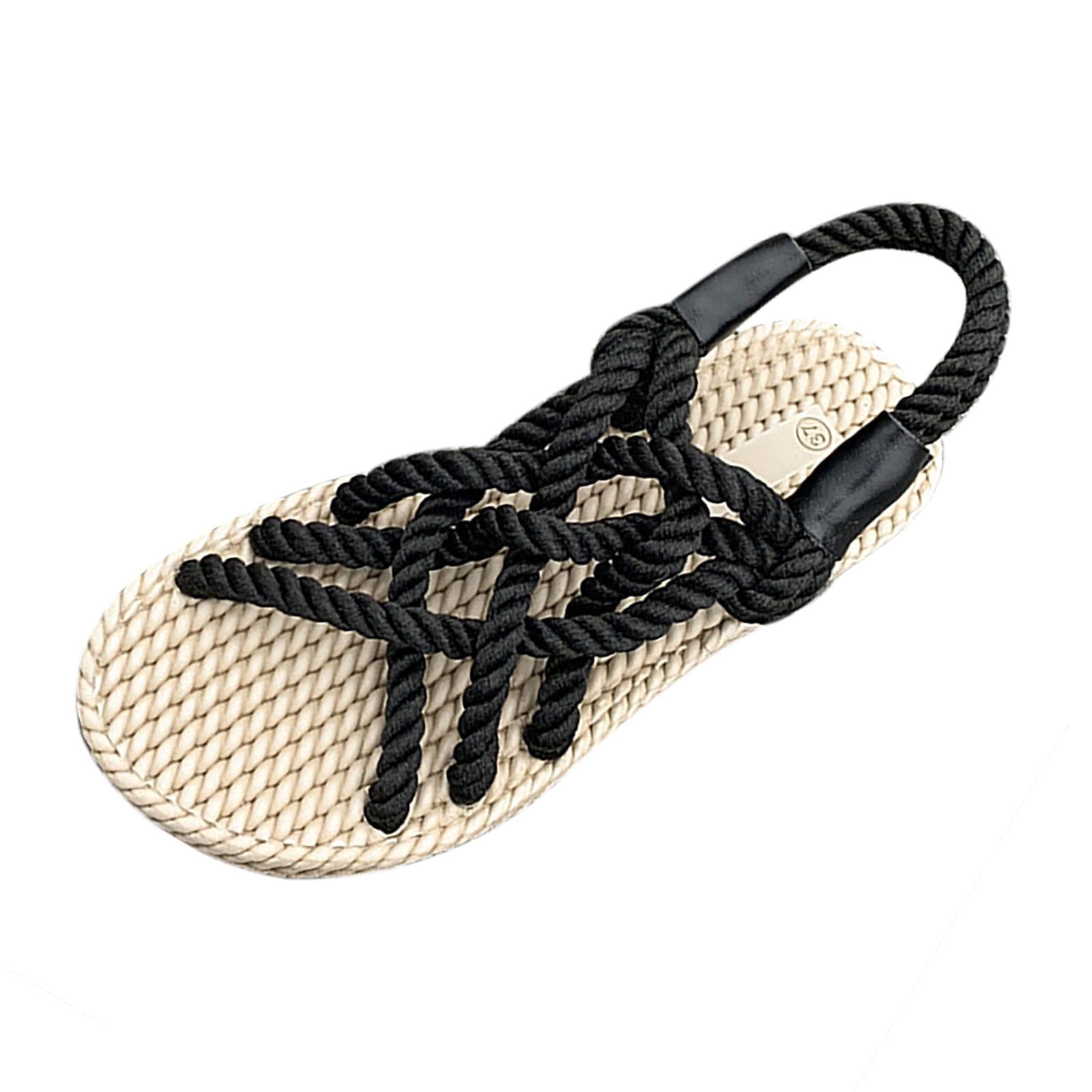 Black Women'S Braided Rope Sandals Round Toe Open Toe Flat Sole ...