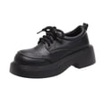 Black Women'S British Style Round Toe Shoes Lace Up Mid Heel Loafers ...