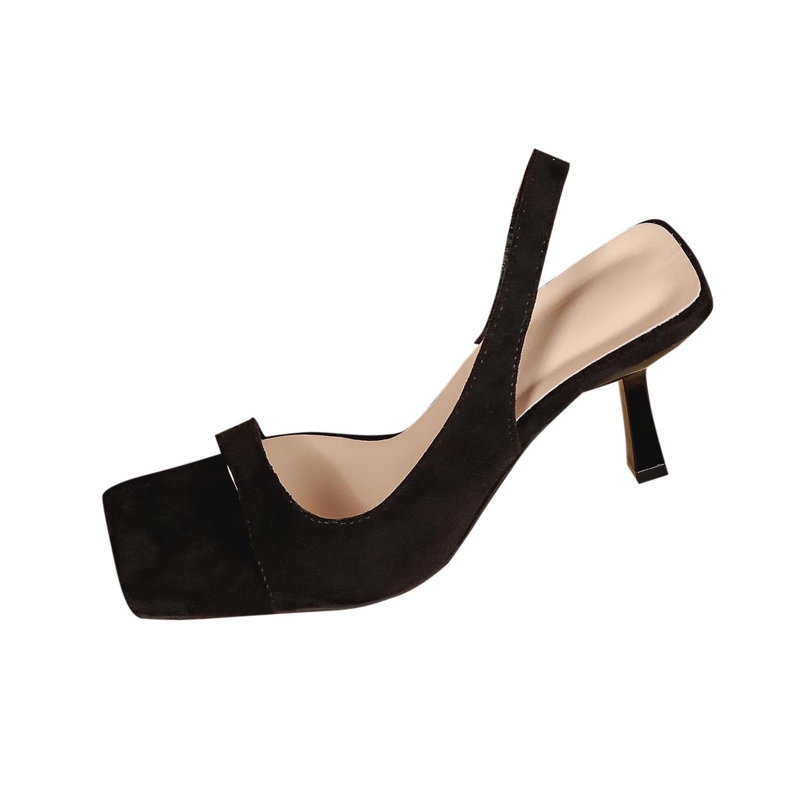 Black Women’S Casual All-Match Strappy Square Toe Open Back Plus Size ...