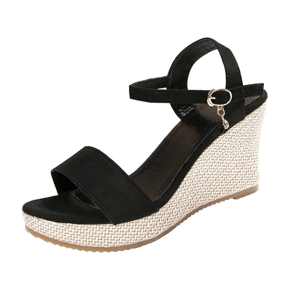 Black Women'S Casual Beach Wedge Sandals With One-Strap Design For ...