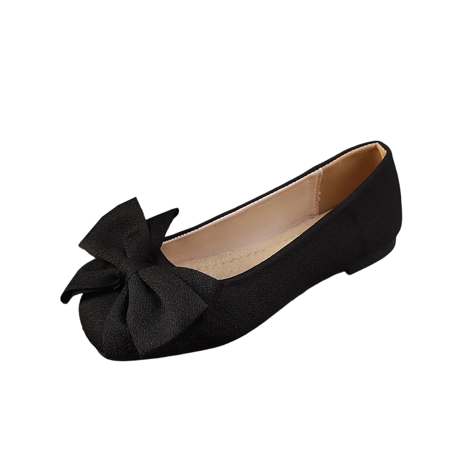 Black Women'S Casual Lightweight Solid Color Square Toe Bow Loafers ...