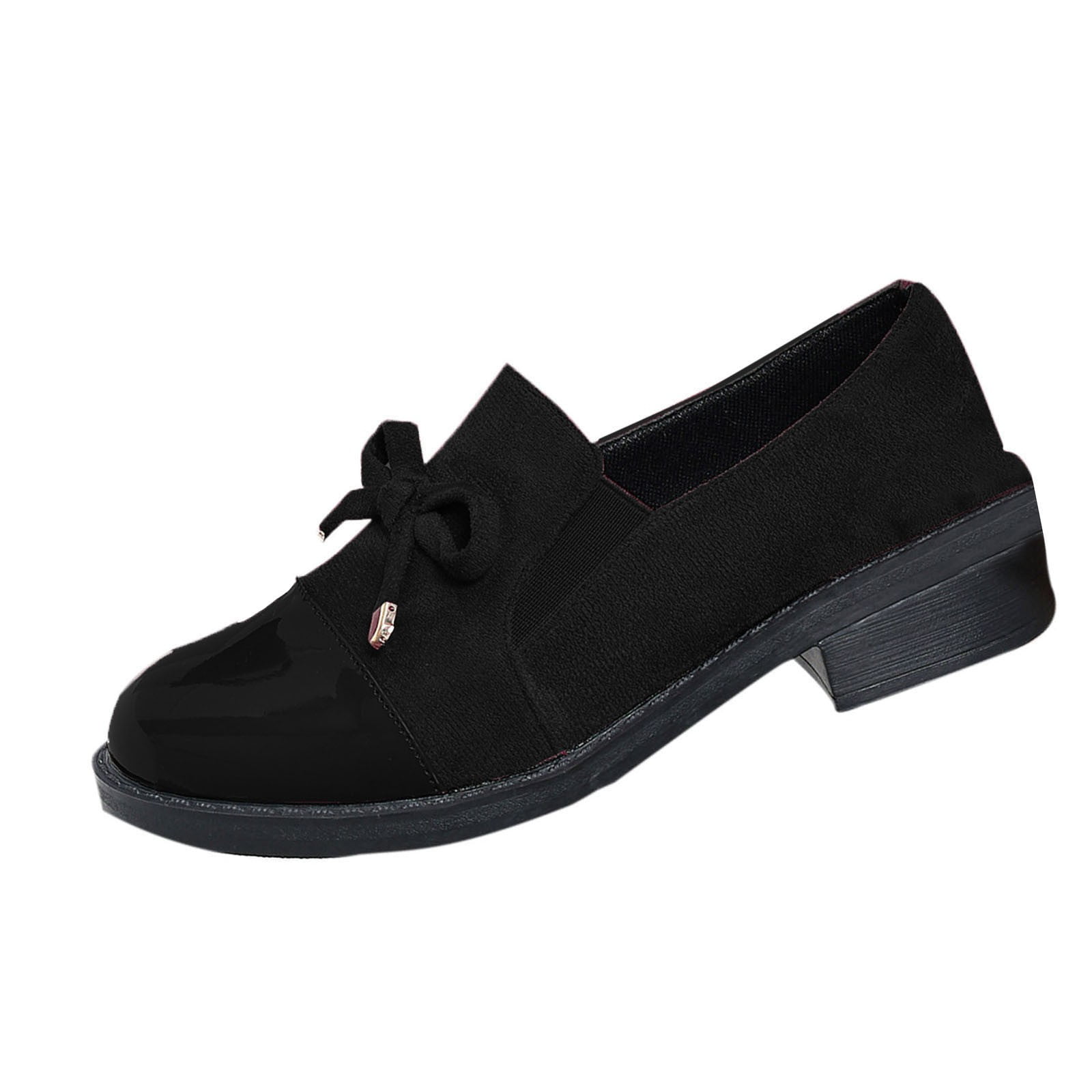 Black Women'S Casual Loafers With Frosted Round Toe And Side Zipper ...