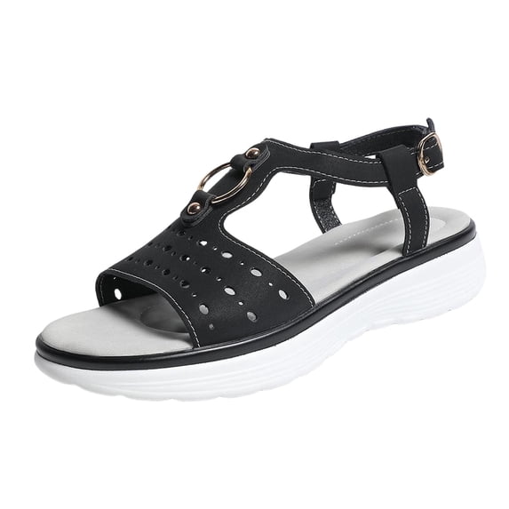 Black Women‘S Casual Sandals Open Toe Soft Sole Flat Breathable Elastic ...