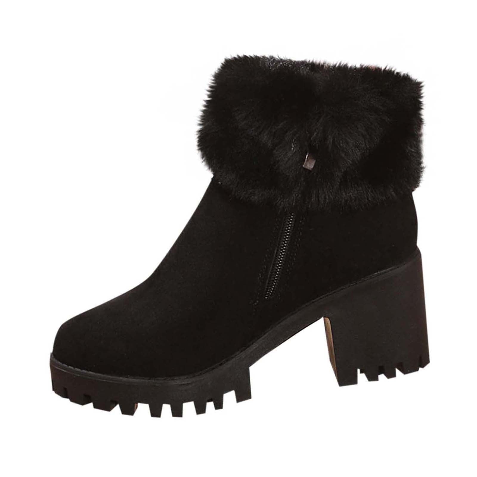 Black Women'S Chunky Heel Ankle Boots With Embroidery Platform Short ...