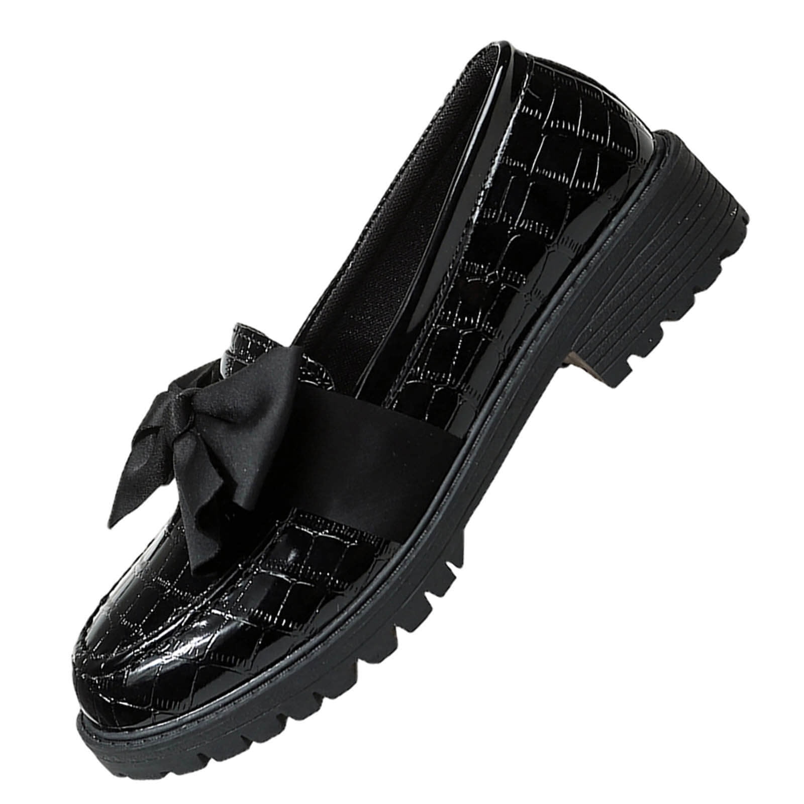 Black Women'S Chunky Heel Mary Jane Pumps Casual Bow Detail Round Toe ...