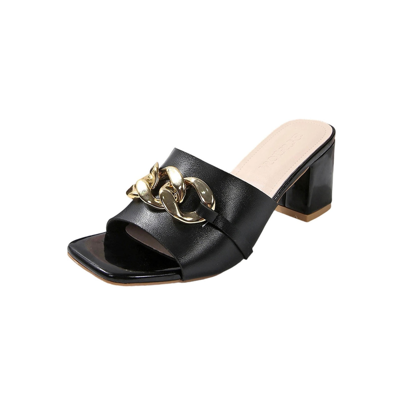 Black Women'S Comfortable Open Toe High-Heeled Sandals Solid Color For ...